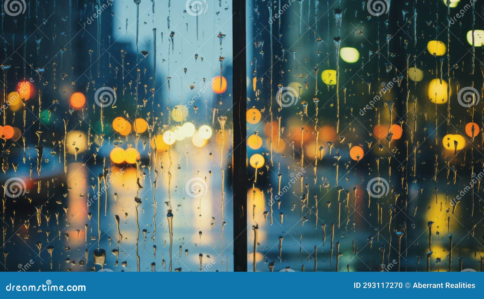 Rainy Night View of City Lights through a Window at Night Stock ...