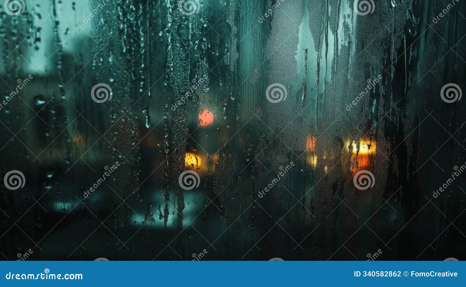 Rainy Night View through Condensation-Covered Window Stock Illustration ...