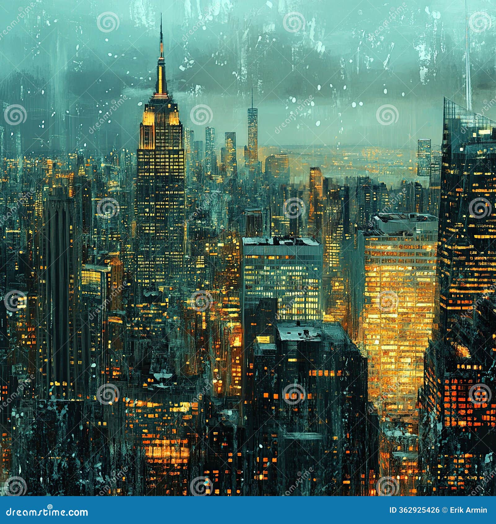 Rainy NYC Cityscape Night View, Skyscraper, Window Stock Photo - Image ...