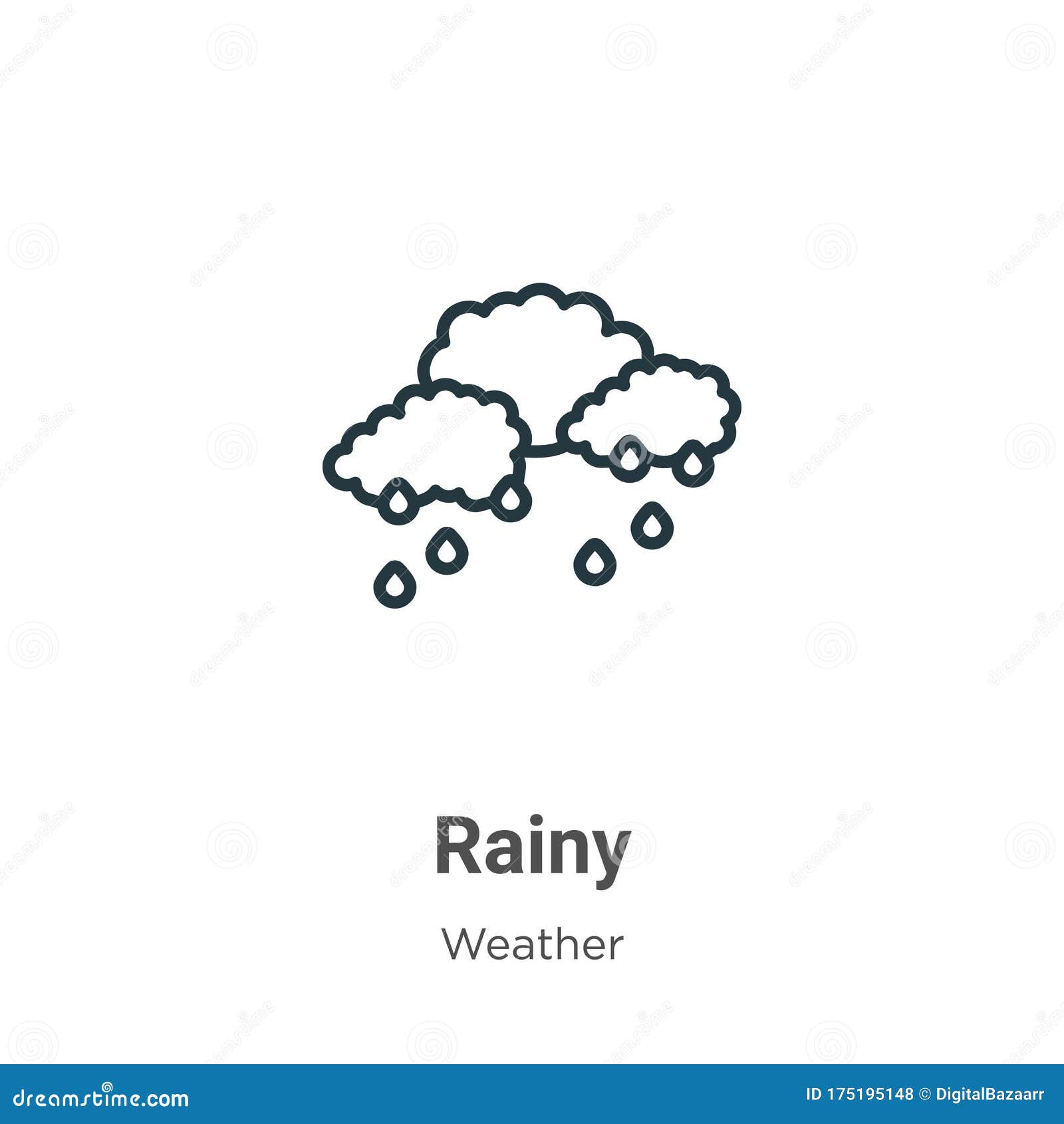 Rainy Outline Vector Icon. Thin Line Black Rainy Icon, Flat Vector ...