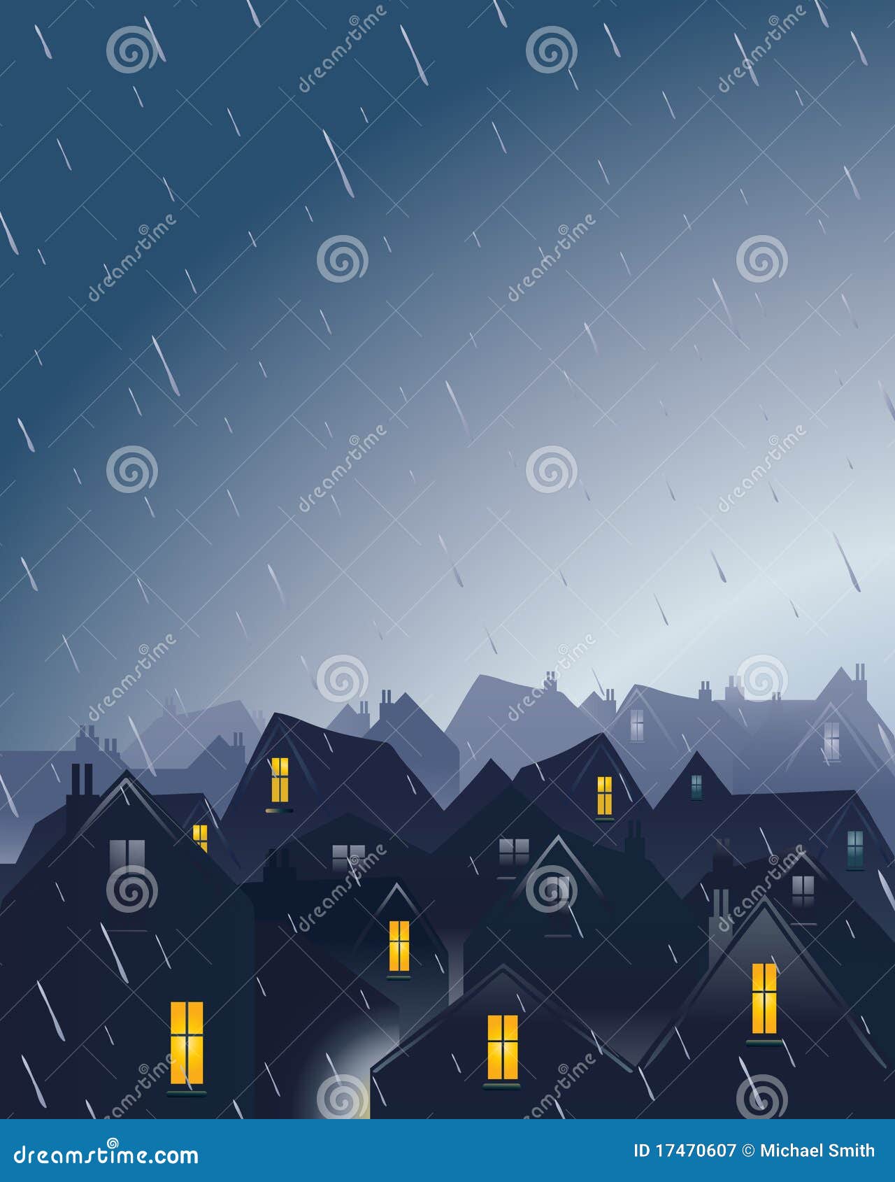Rainy rooftops stock vector. Illustration of rain, rainy - 17470607