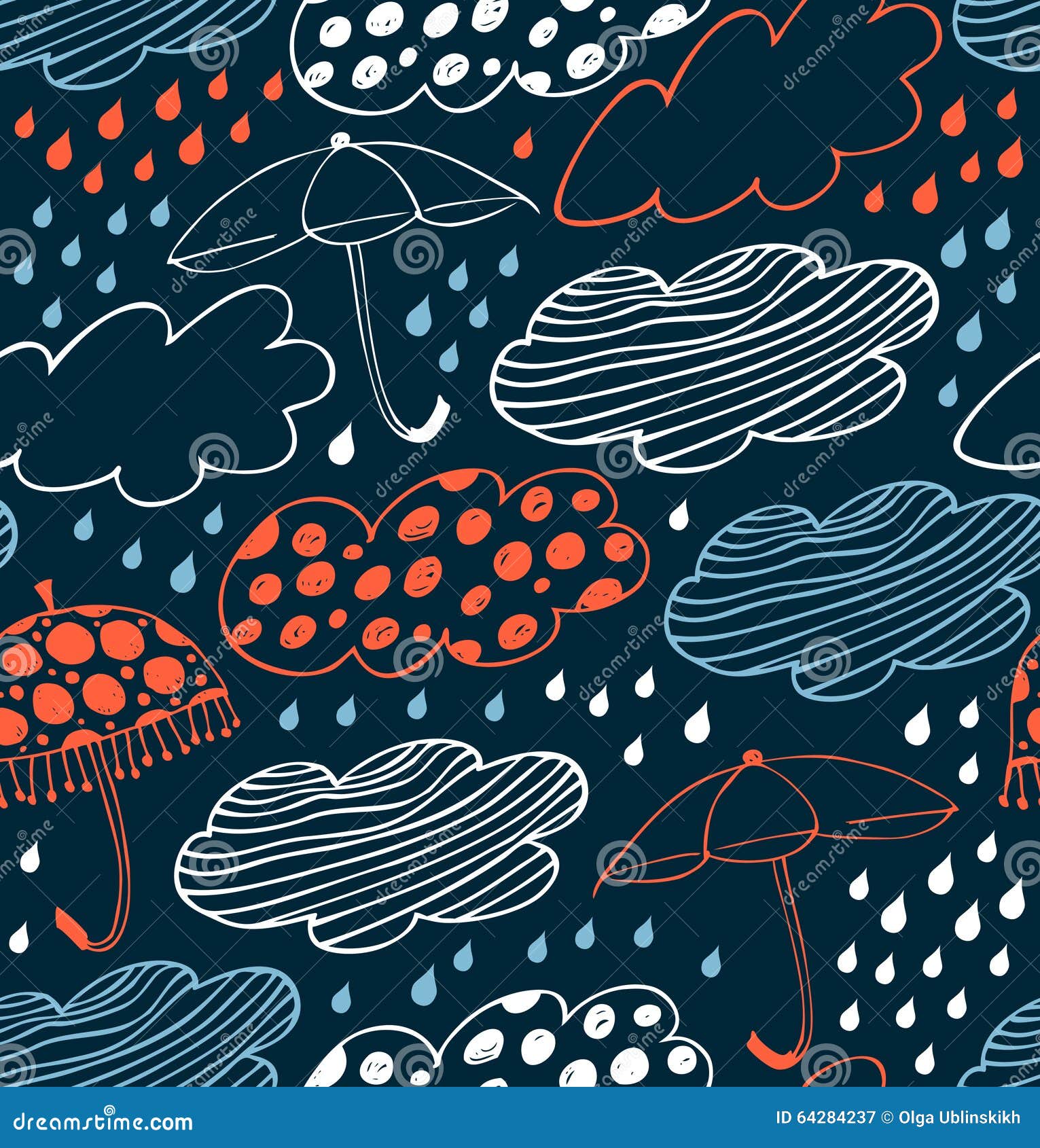 Rainy Seamless Decorative Background. Cute Pattern with Clouds ...
