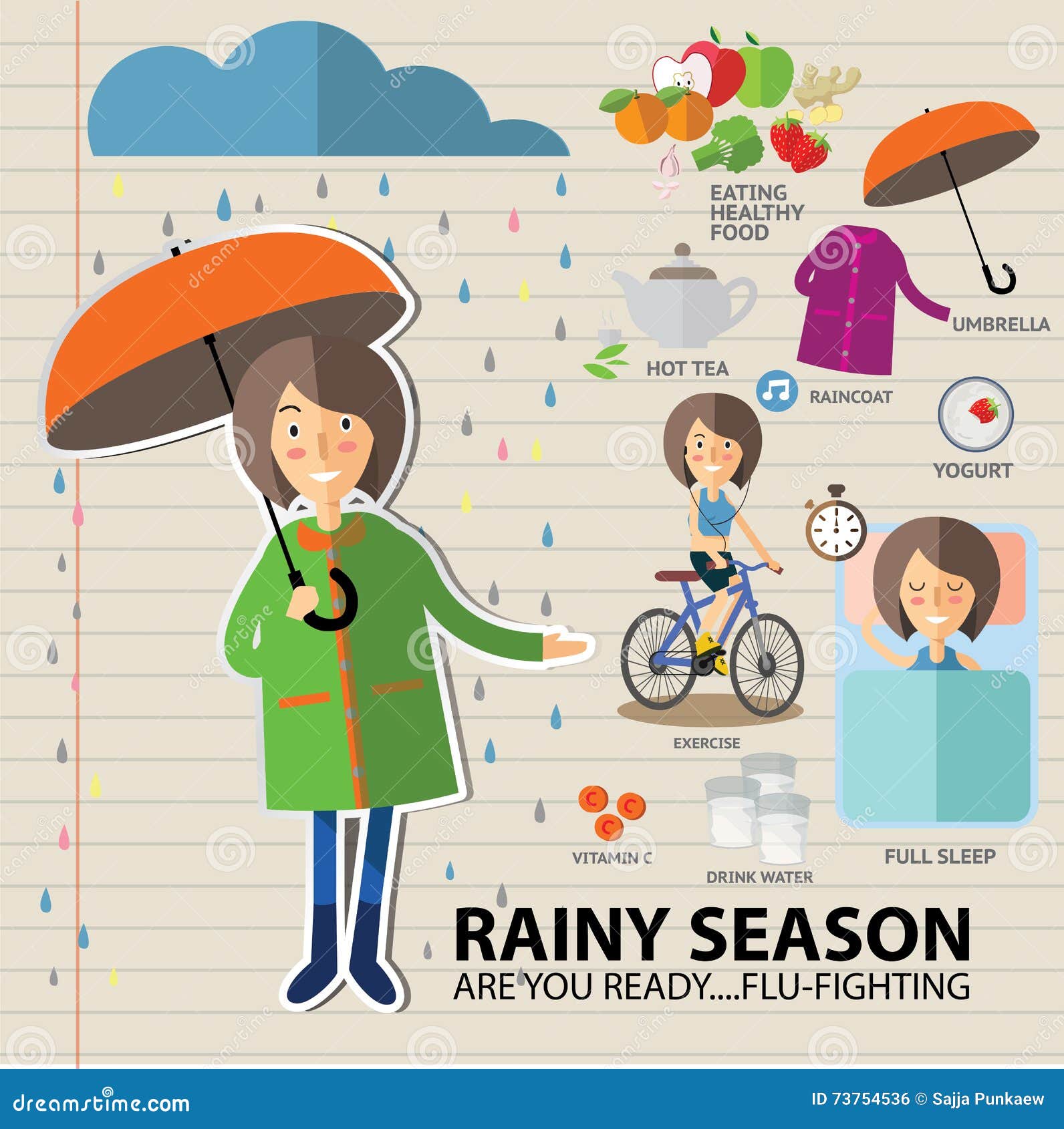 Rainy Season Monsoon Background Paper Art Style. Cartoon Vector ...