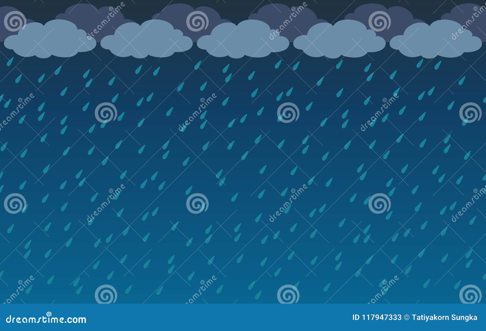 Rainy Sky Background in Flat Cartoon Style. Stock Illustration ...