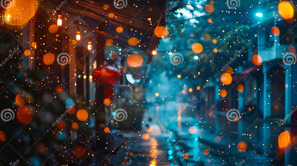 A Rainy Street with Lights and Raindrops Stock Photo - Image of ...