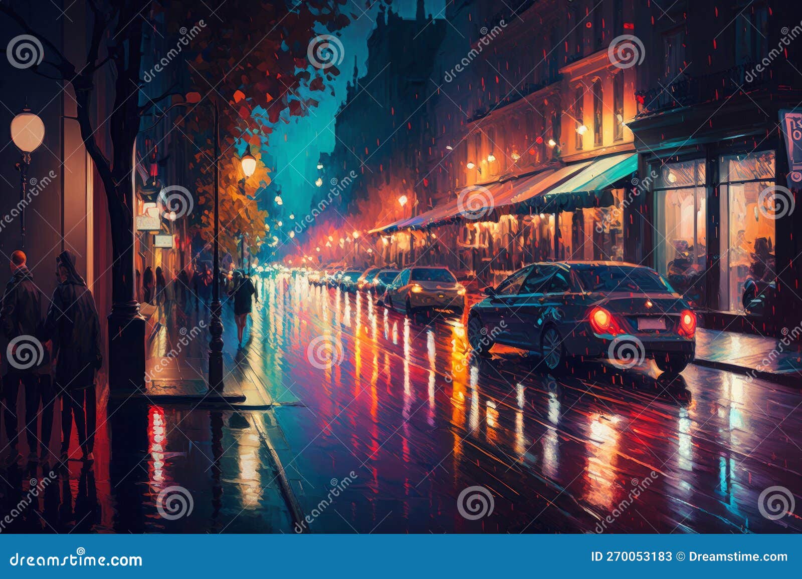 Rainy Street at Night. Generative AI Stock Image - Image of water ...