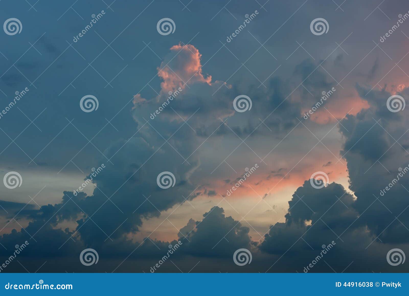 Rainy thundercloud sunset. stock photo. Image of altitude - 44916038