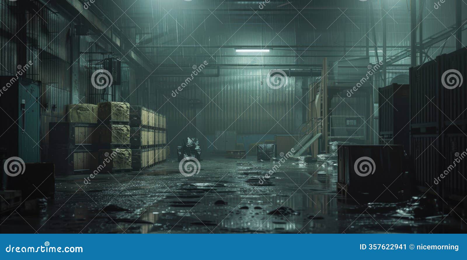 Rainy Warehouse Interior. Created by Generative Artificial Intelligence ...