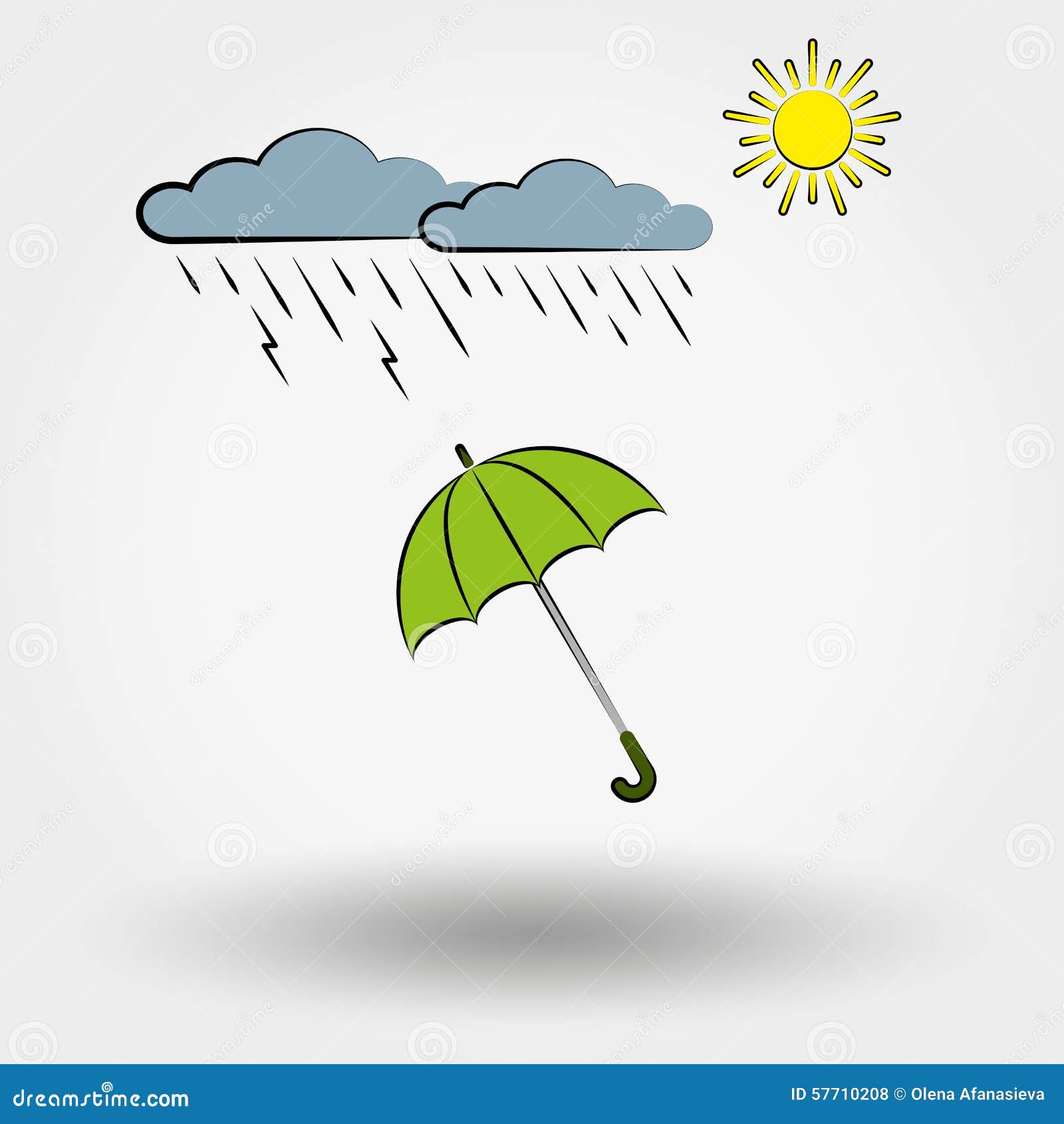 Rainy Weather with Clouds, Sun and Umbrella Stock Vector - Illustration ...