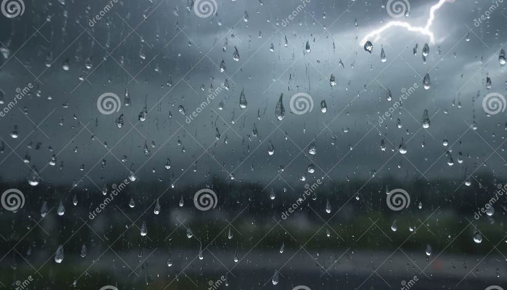 Rainy Window, Thunderstorm View: Dramatic Rain Drops on Glass with ...