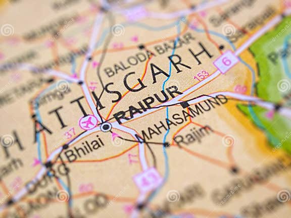 Raipur on a Map of India with Blur Effect Stock Image - Image of ...