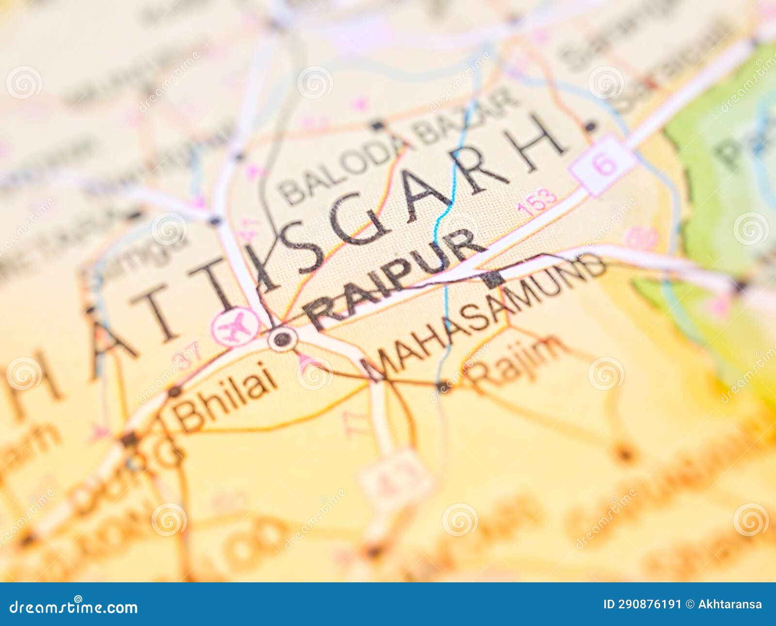 Raipur on a Map of India with Blur Effect Stock Image - Image of roads ...