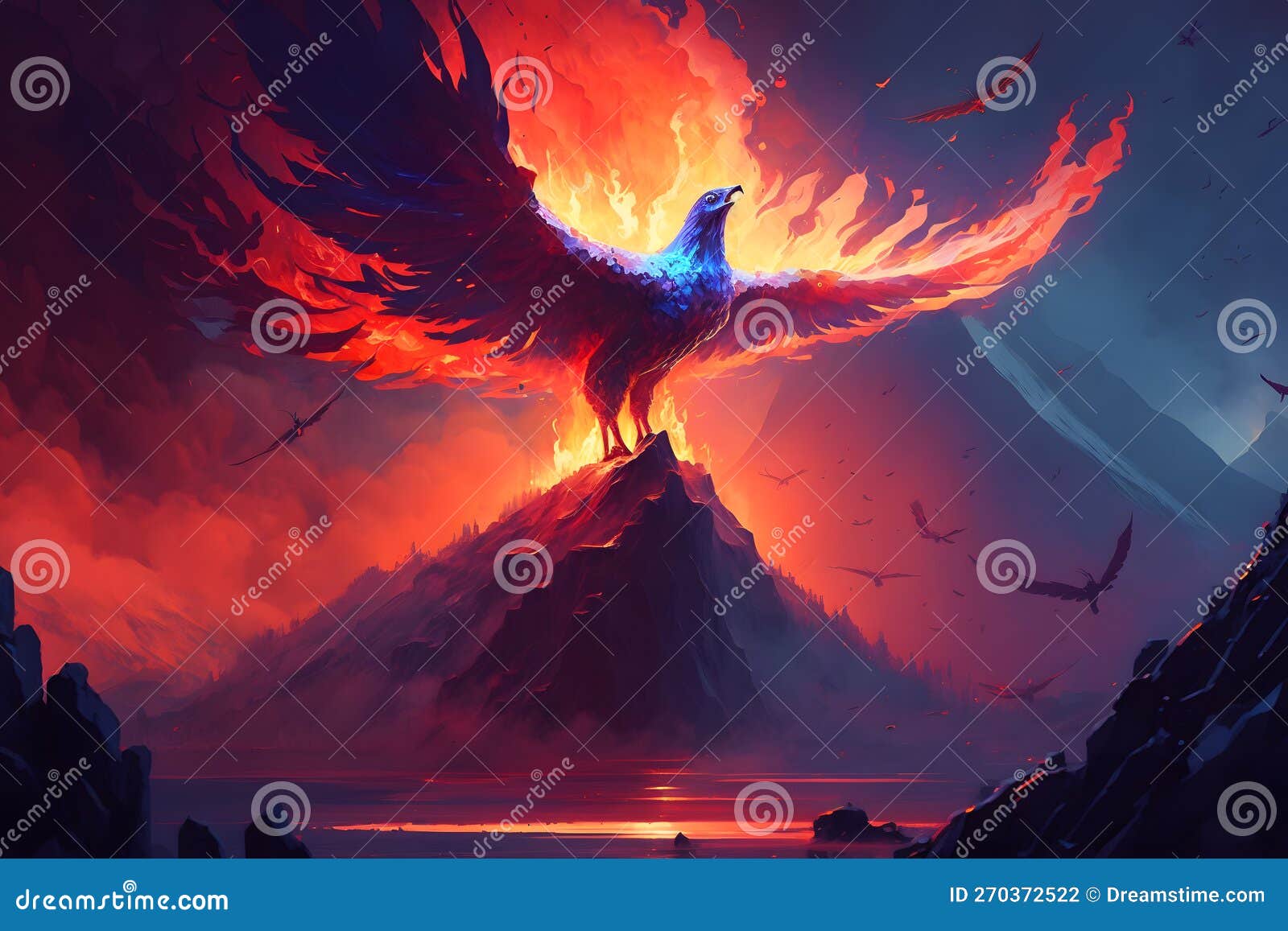 Raise of Burning Bird Phoenix in the Volcanic Landscape. Neural Network ...