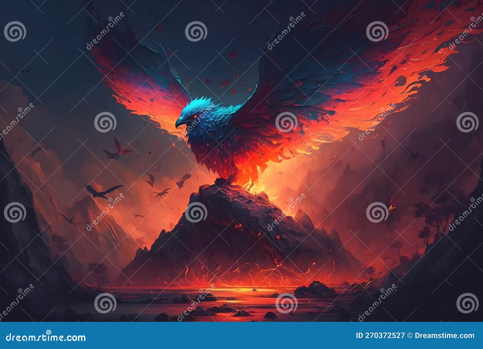 Raise of Burning Bird Phoenix in the Volcanic Landscape. Neural Network ...