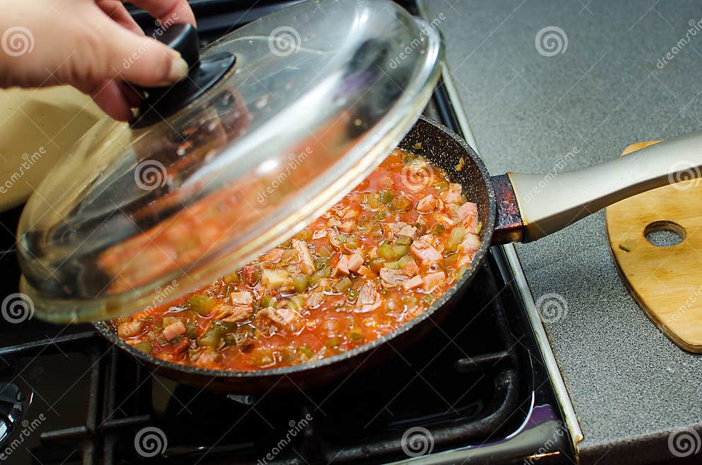 Raise the Lid on the Pan while Cooking Stock Photo - Image of kitchen ...