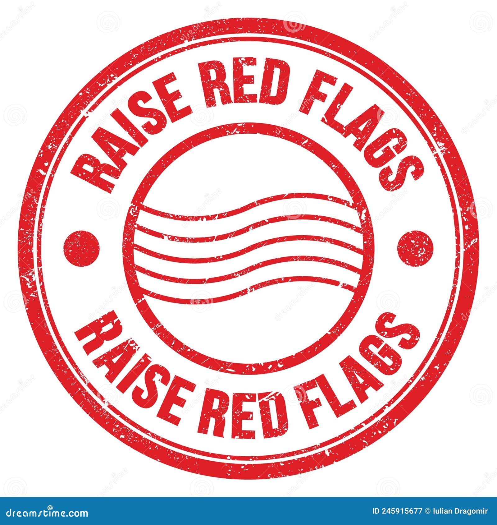 RAISE RED FLAGS Text Written on Red Round Postal Stamp Sign Stock ...
