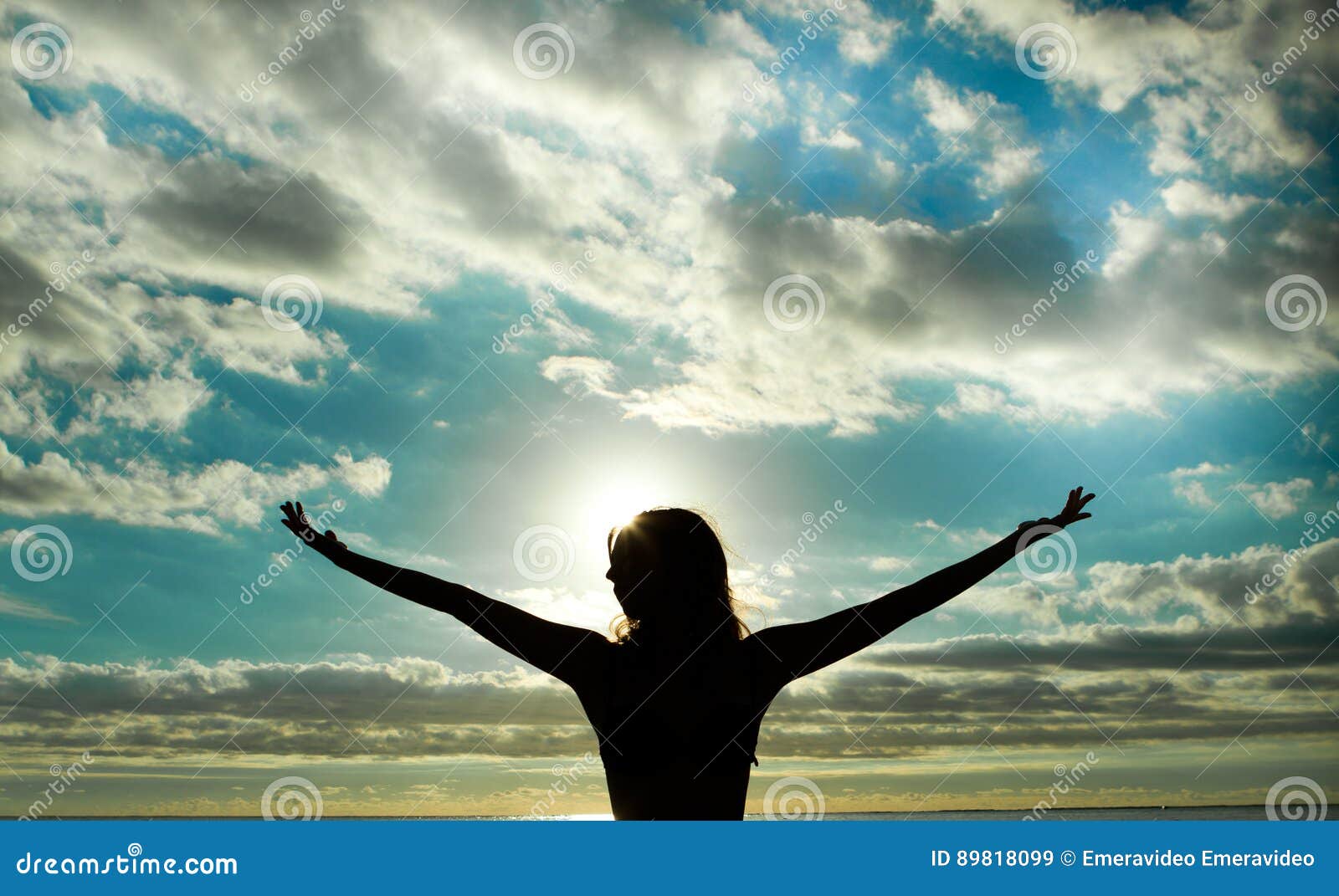 Raised arms during sunset stock image. Image of happiness - 89818099