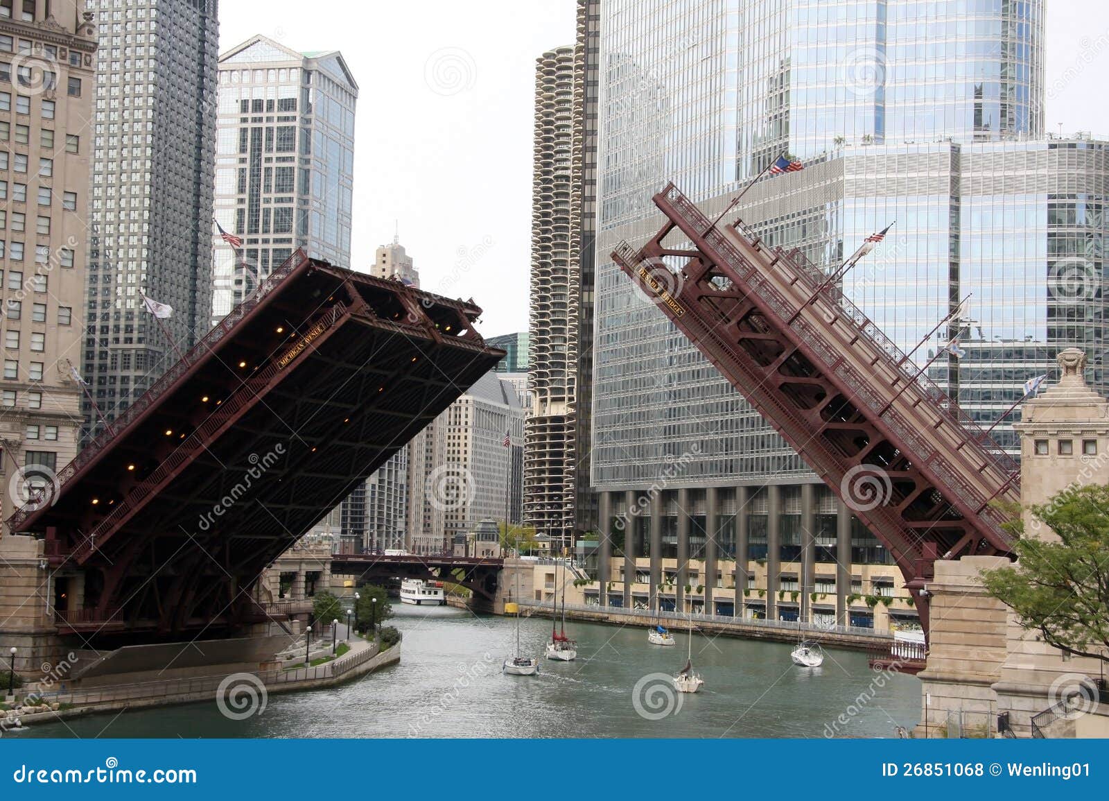 Raised Bridge in Downtown Chicago Stock Photo - Image of travel ...