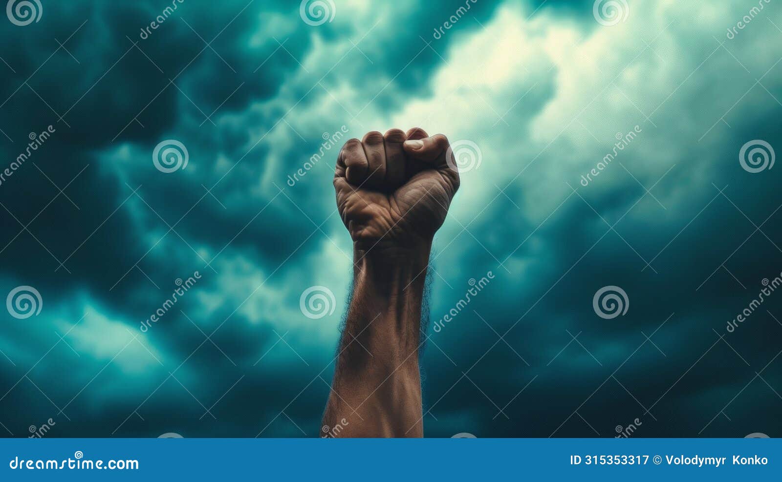 Raised Fist with Clouds in the Background Stock Image - Image of ...
