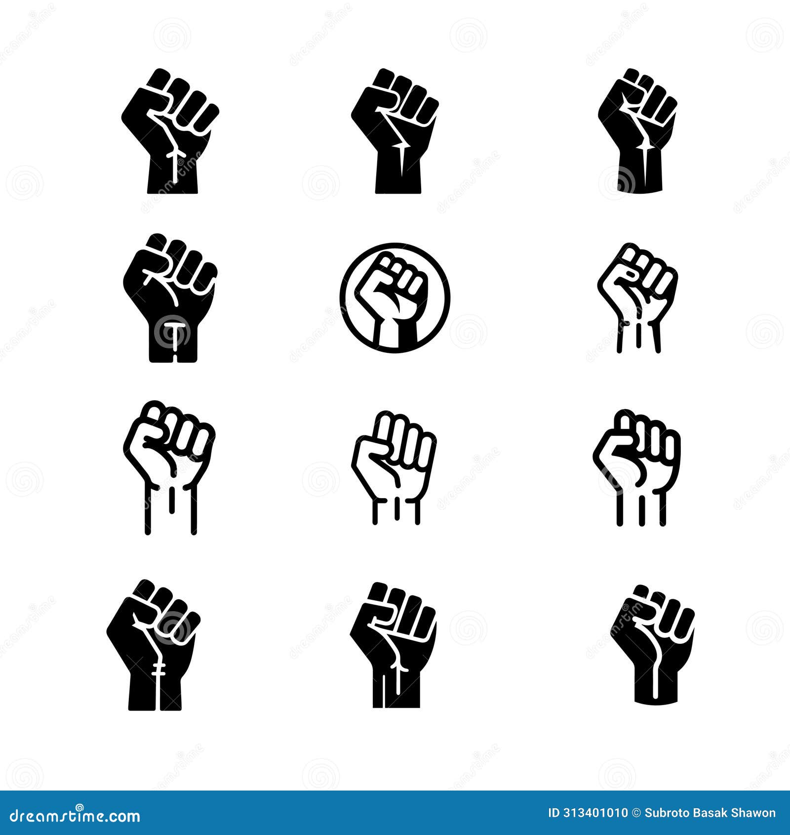 Raised Fist Vector Icon Set. Stock Vector - Illustration of label ...