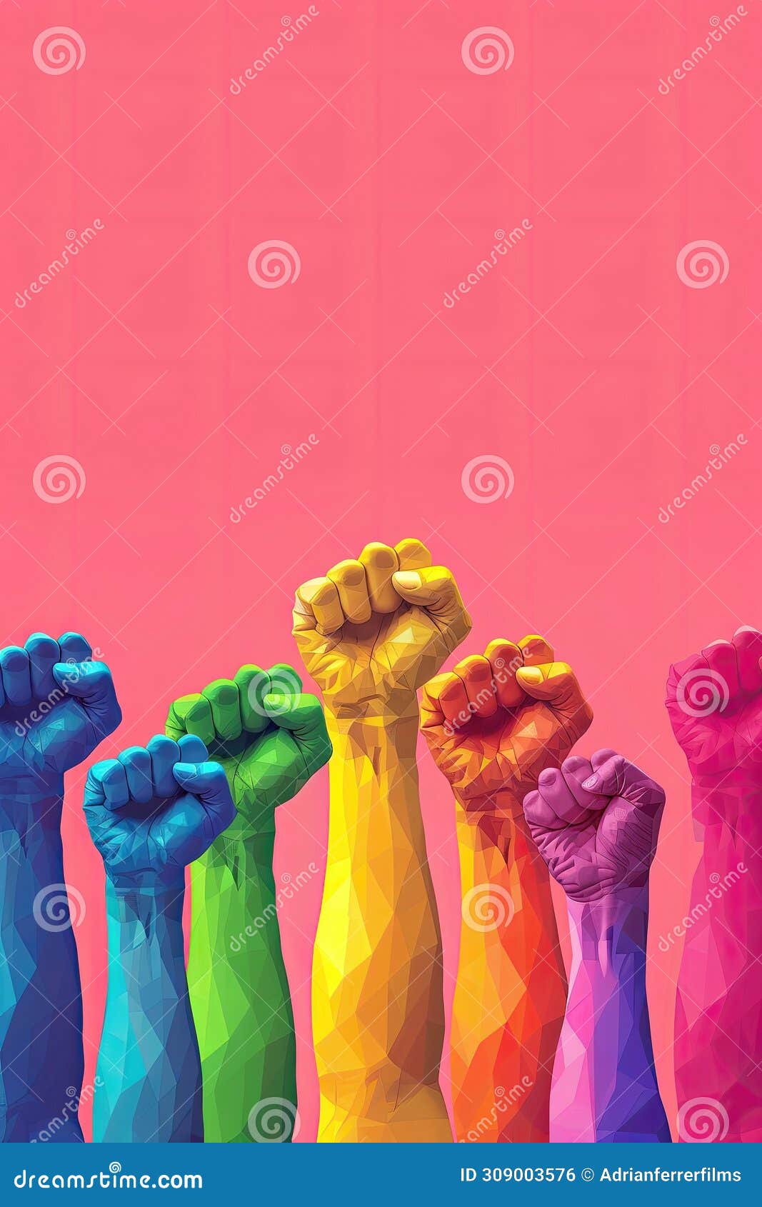 Raised Fists in Rainbow Colors for Diversity. Stock Photo - Image of ...