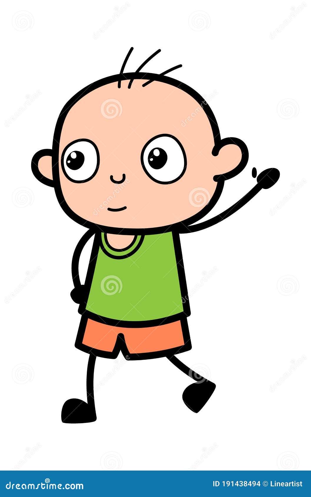 Raised Hand Bald Boy Cartoon Stock Illustration - Illustration of cute ...