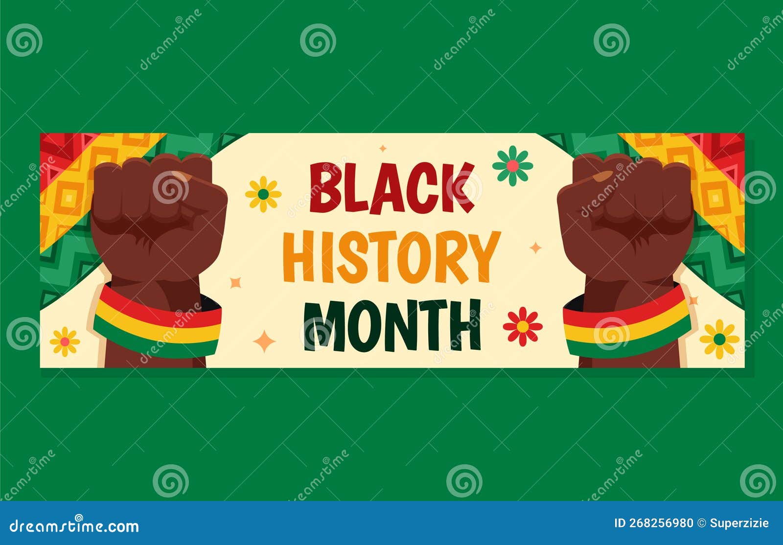 Raised Hand on Black History Month Header Design Stock Vector ...