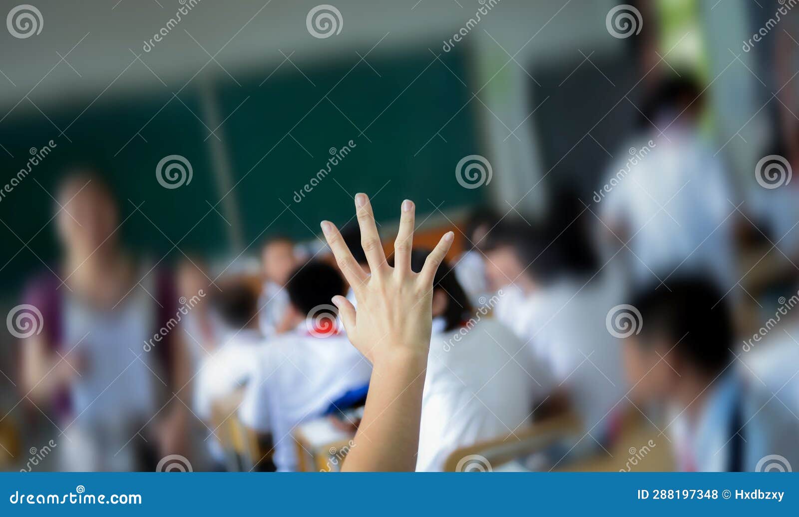 Raised Hand in Class of School Stock Photo - Image of finger, hand ...