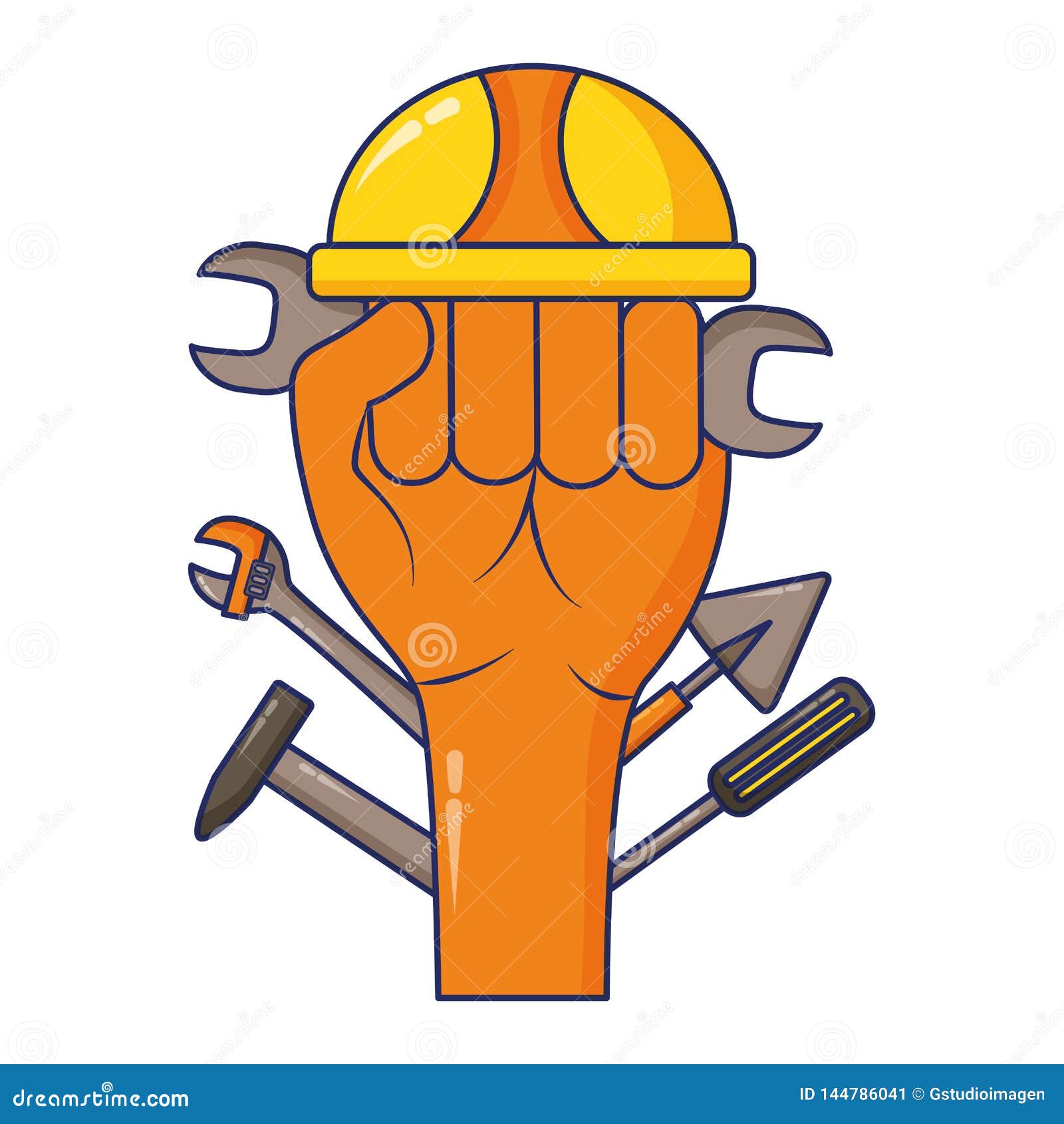 Raised hand helmet tools stock vector. Illustration of construction ...