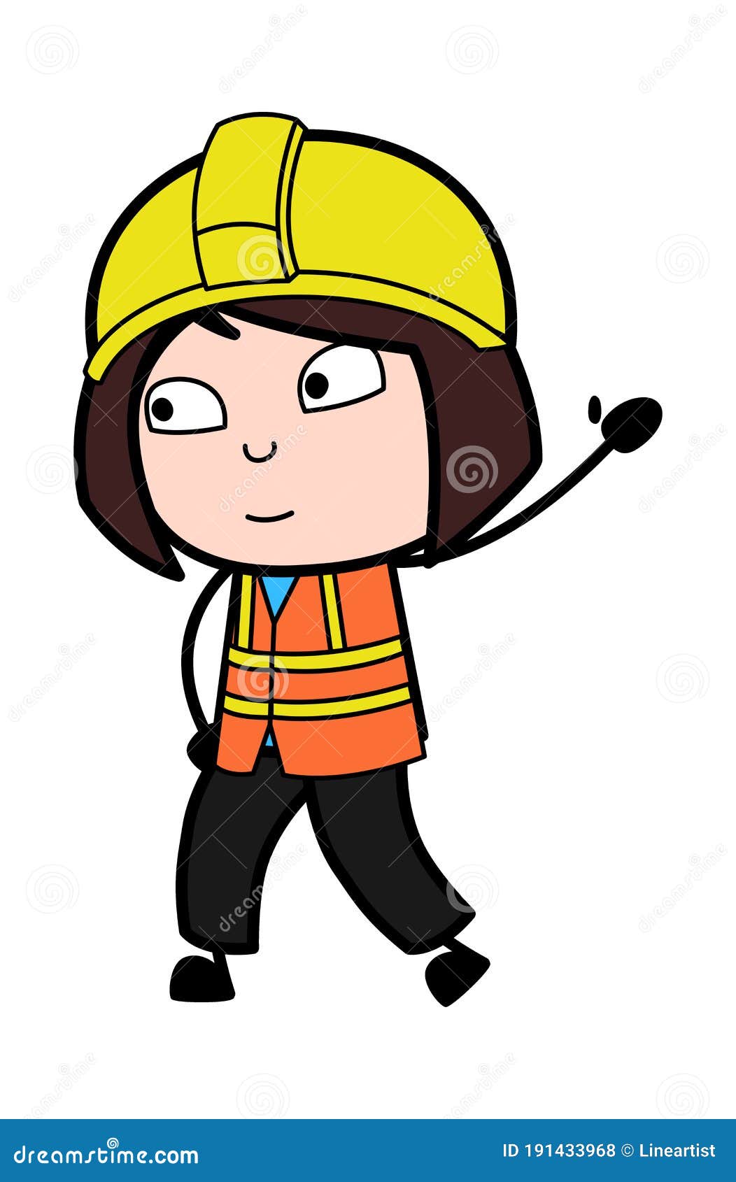 Raised Hand Lady Engineer Cartoon Stock Illustration - Illustration of ...