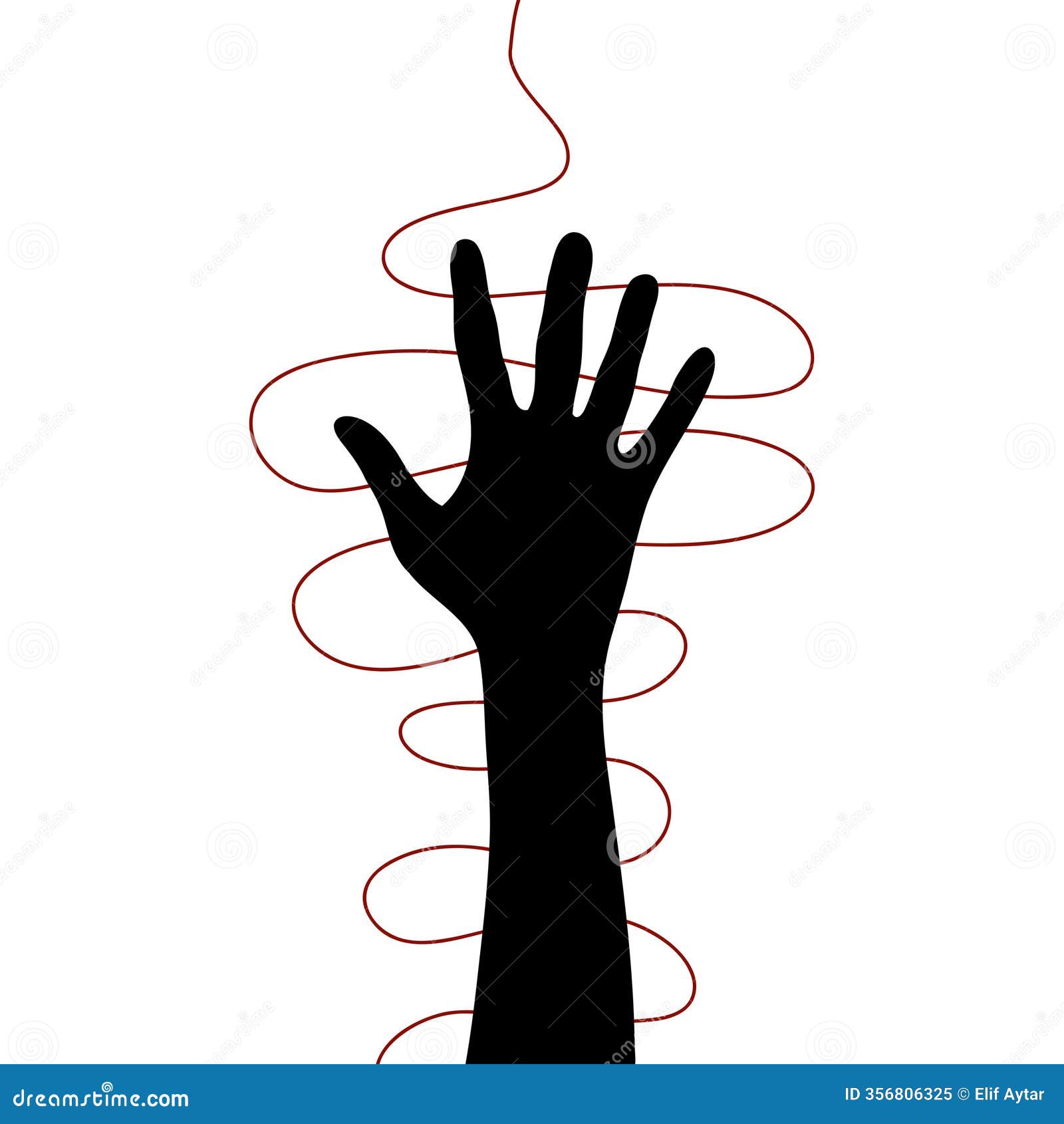 Raised Hand with Trapped in Red Tangled Strings. Gesture, Sign of Help ...