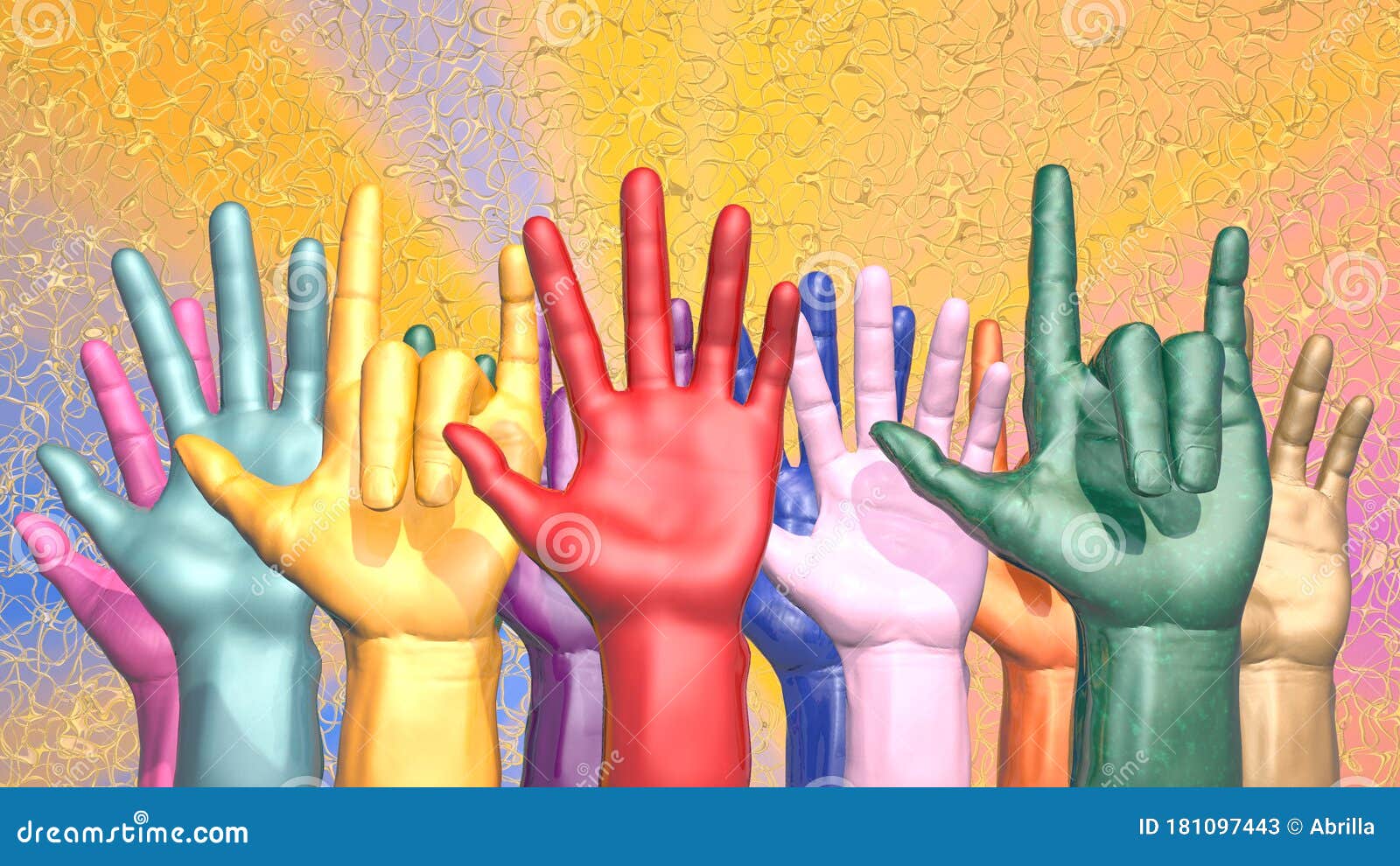 Raised Hands As a Symbol of Freedom. 3D Rendering Stock Illustration ...