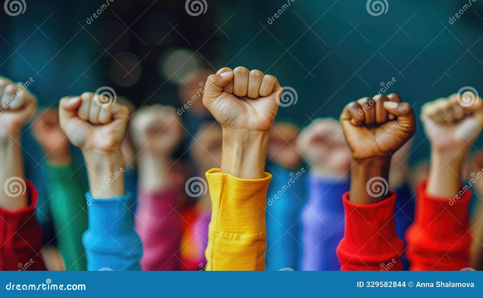 Raised Hands of Diverse Group of People in Colorful Sleeves ... Raised Hands of Diverse Group of People in Colorful Sleeves ...