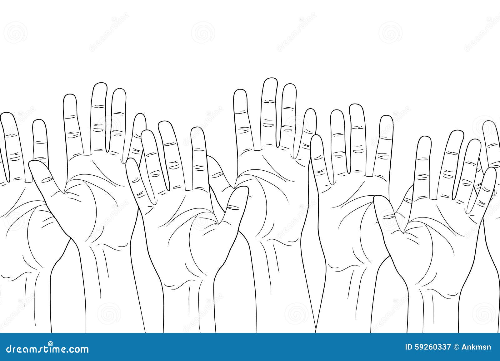 Raised Hands Outline Contour Seamless Pattern Stock Vector ...