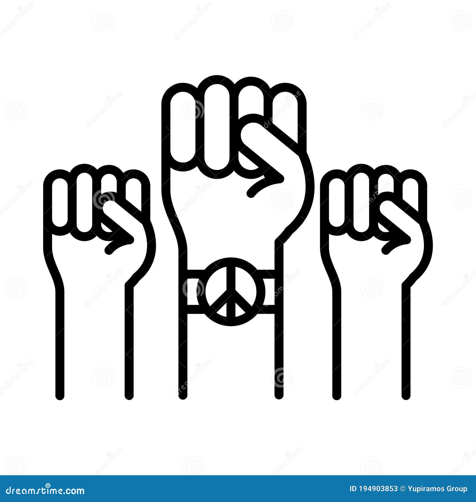 Raised Hands with Peace Symbol Human Rights Day, Line Icon Design Stock ...