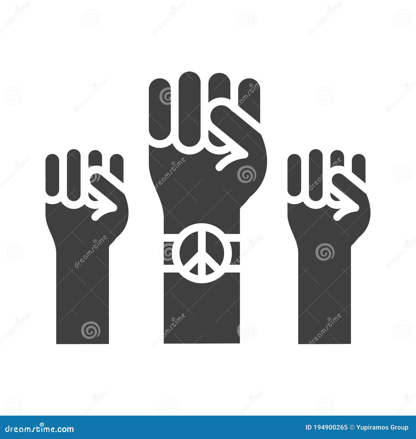 Raised Peace Sign Hand Set Including Line Art And Flesh Tone Versions ...