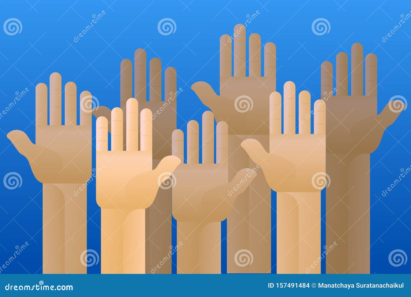 Raised Hands Vector Illustration. Stock Illustration - Illustration of ...
