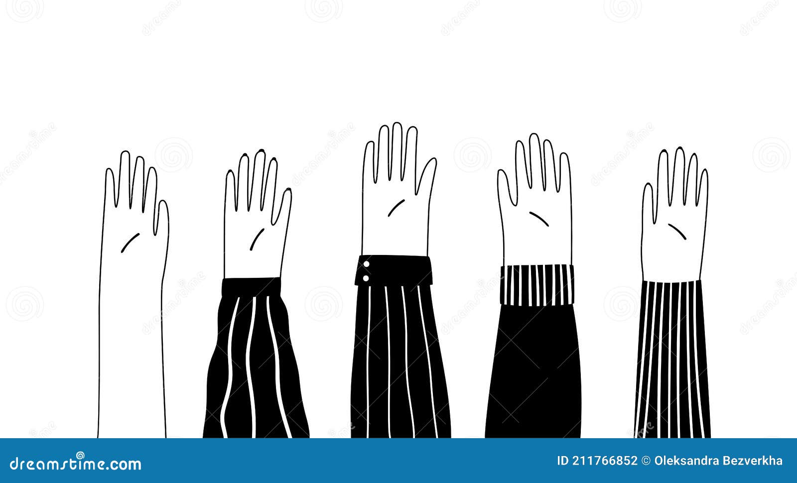 Raised Hands Vector Line Illustration Isolated on White Background ...