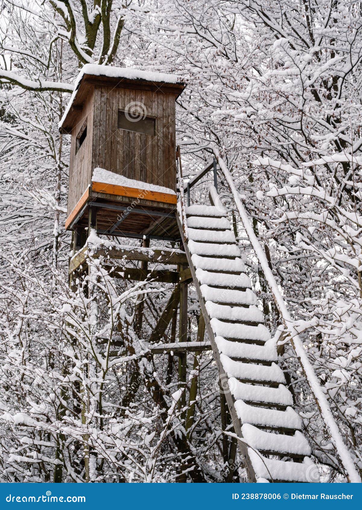 Raised Hide or Perch in Winter with Snow Stock Photo - Image of hunt ...