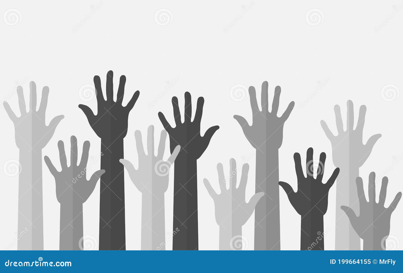 Raised Multicultural Hands, Black and White, Vector Illustration Stock ...