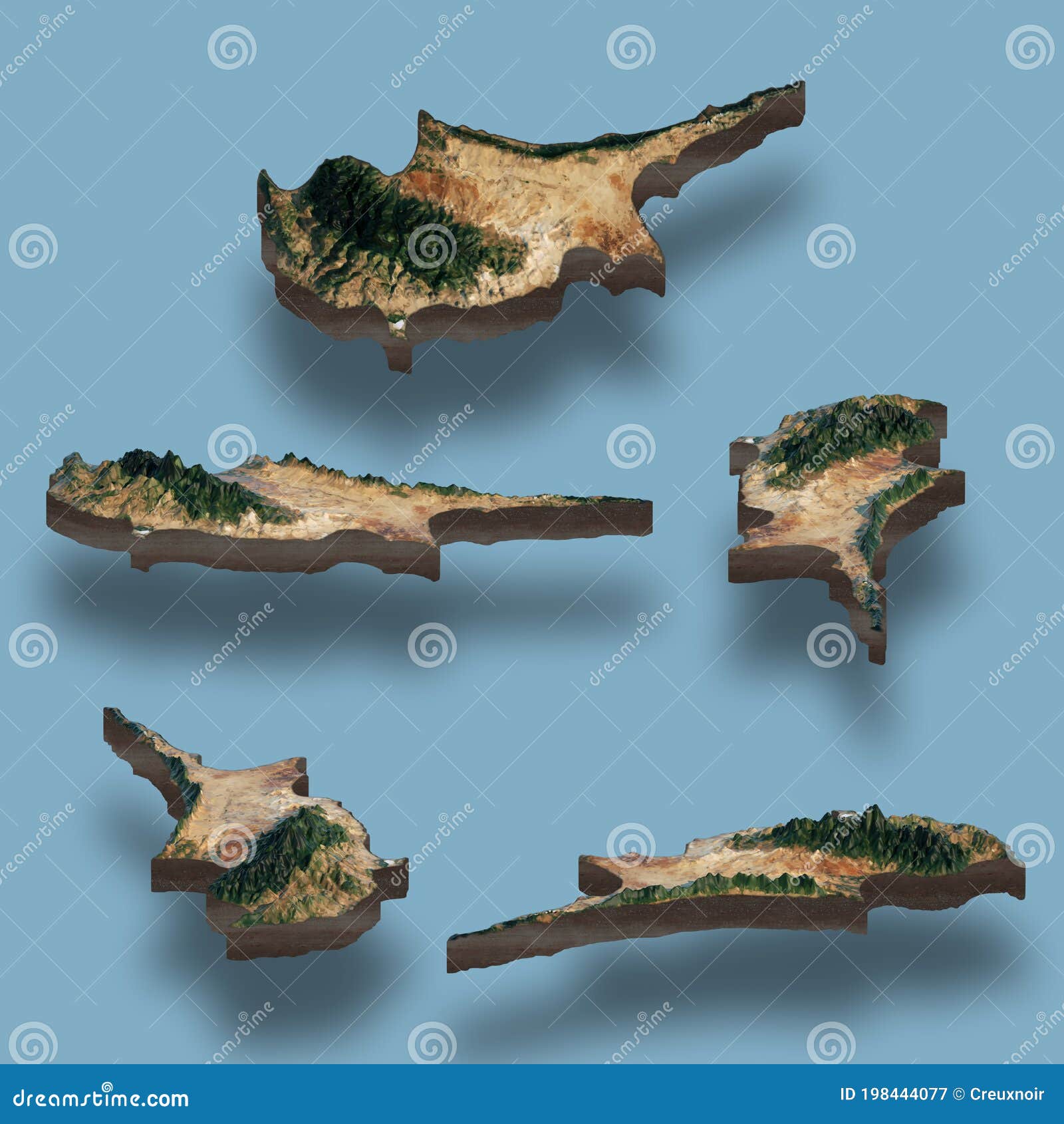 Raised Relief Maps of Cyprus Island 3D Render Stock Illustration ...
