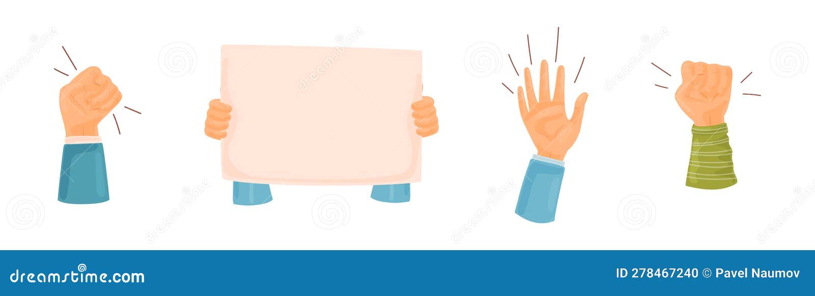 Raised Up Protester Arm with Banner in Hand Vector Set Stock Vector ...