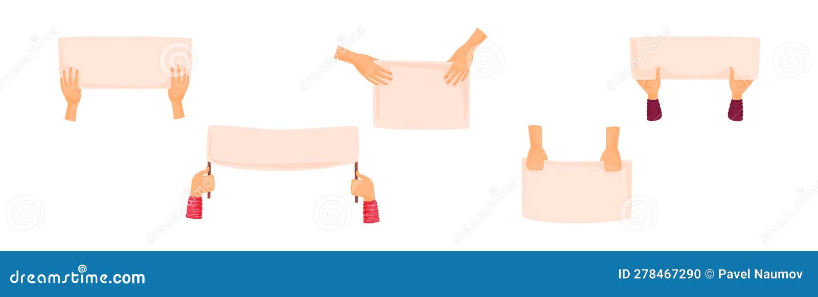 Raised Up Protester Arm with Banner in Hand Vector Set Stock Vector ...