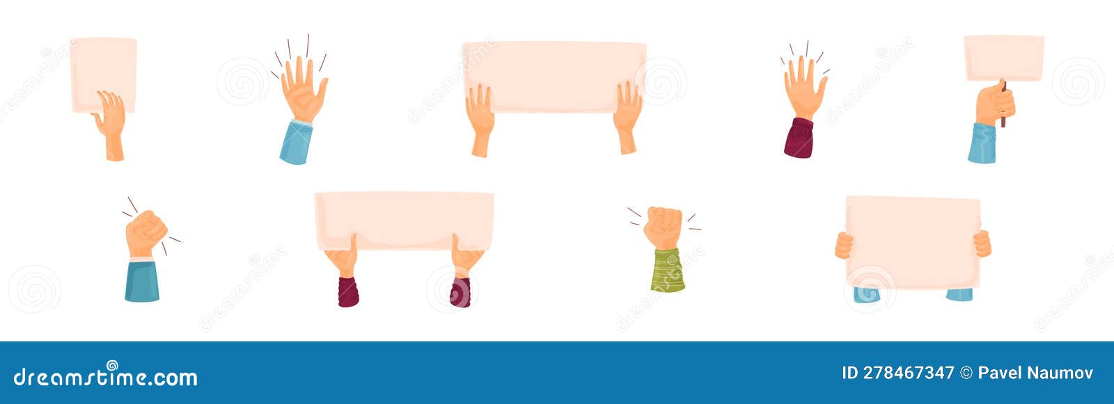 Raised Up Protester Arm with Banner in Hand Vector Set Stock Vector ...