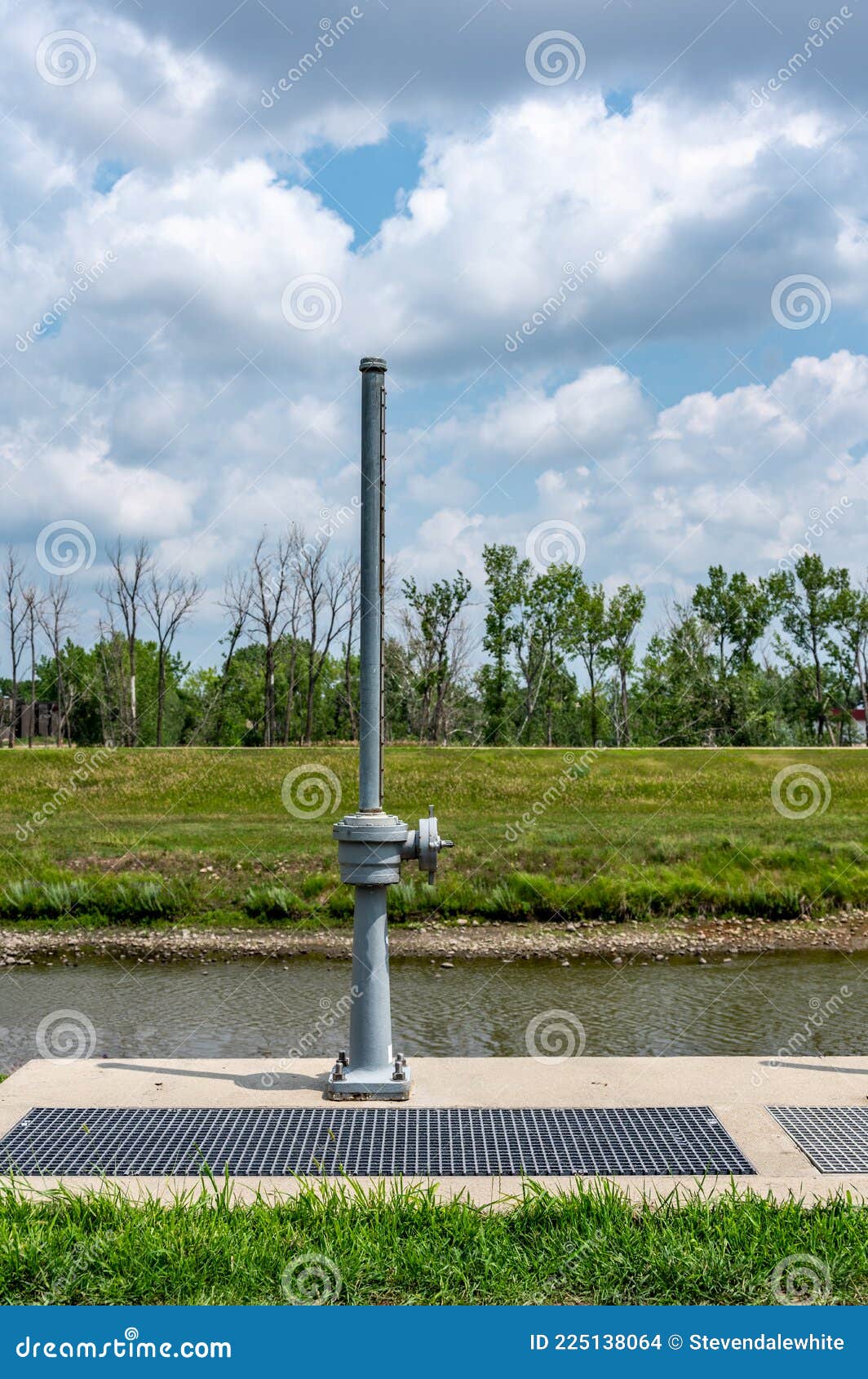 Close Up Of Flood Depth Indicator In Deep Fast Flowing Floodwater ...