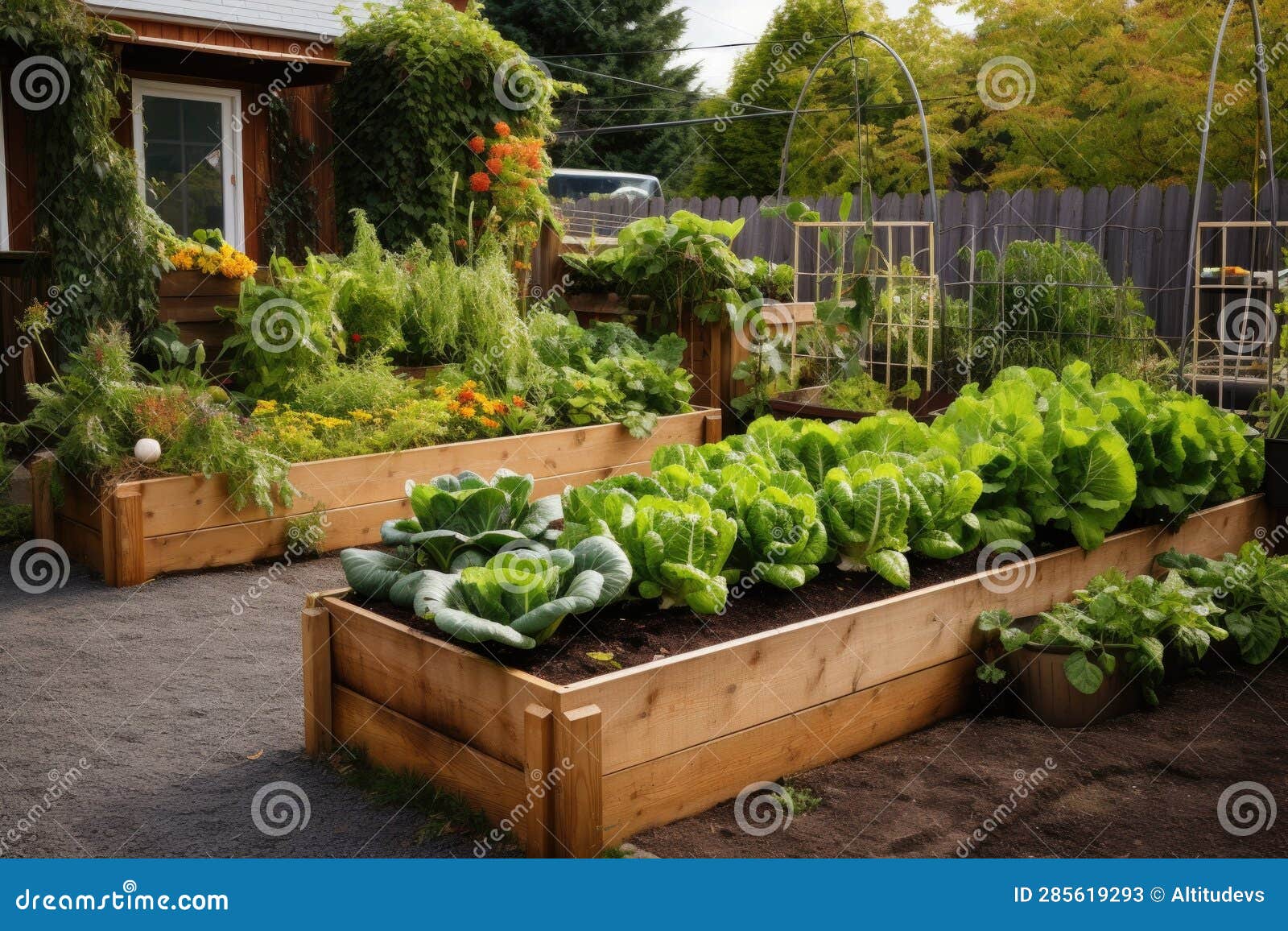 Raised Vegetable Beds with a Variety of Produce Stock Illustration ...