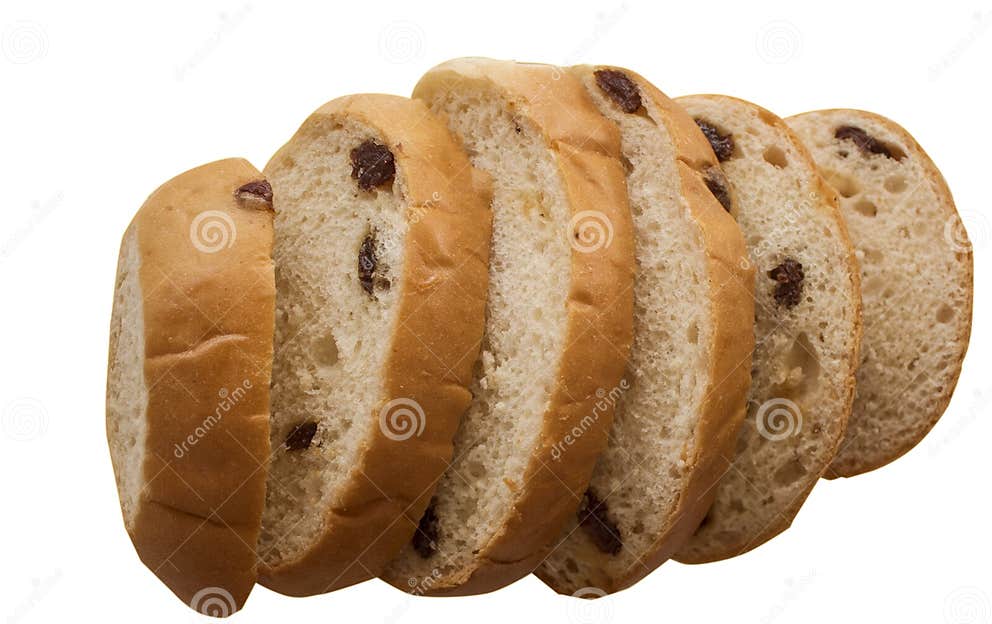 Raisin bread slice stock photo. Image of isolated, food - 91299428