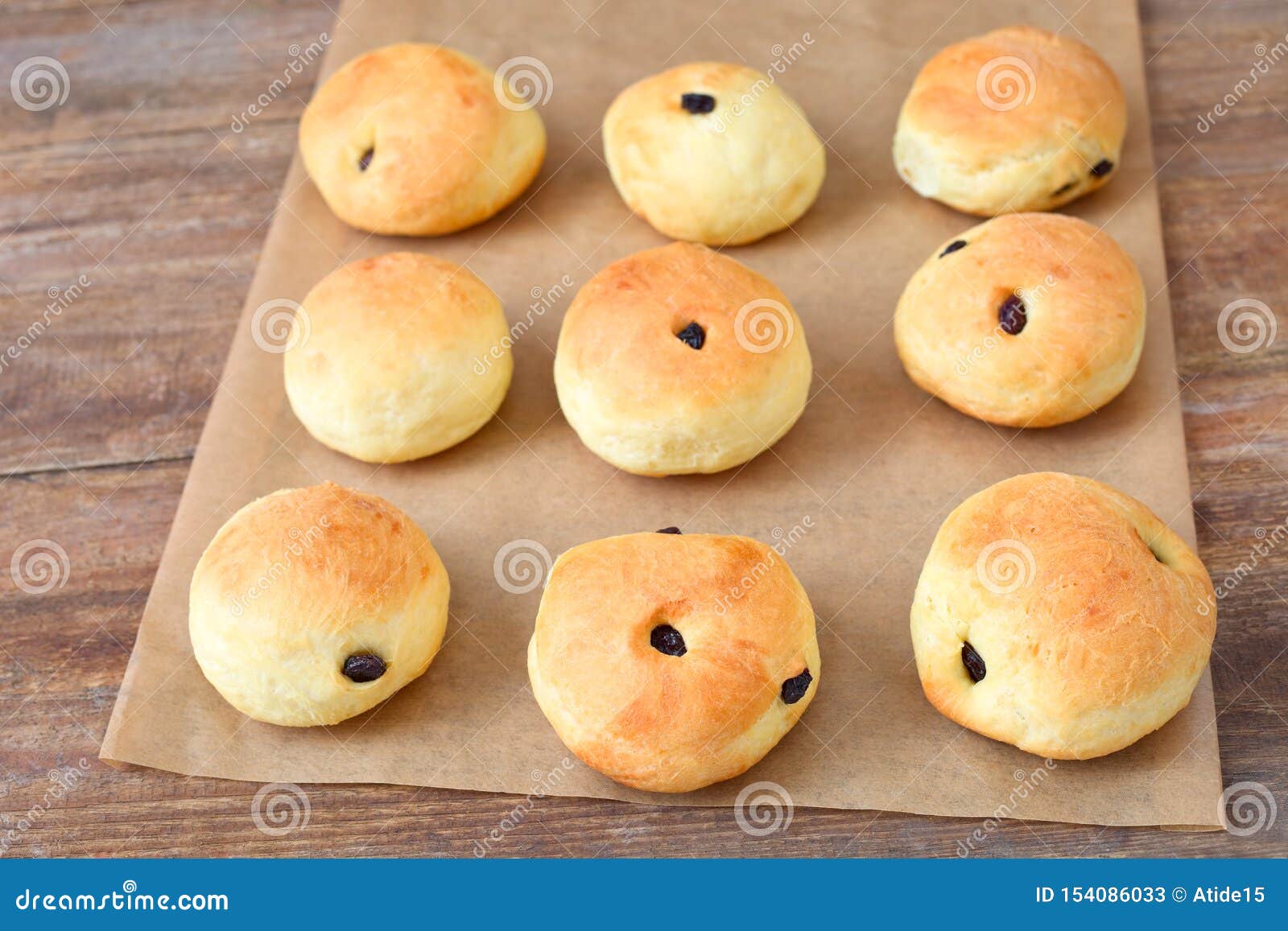 Raisin buns stock image. Image of food, buns, yeast - 154086033