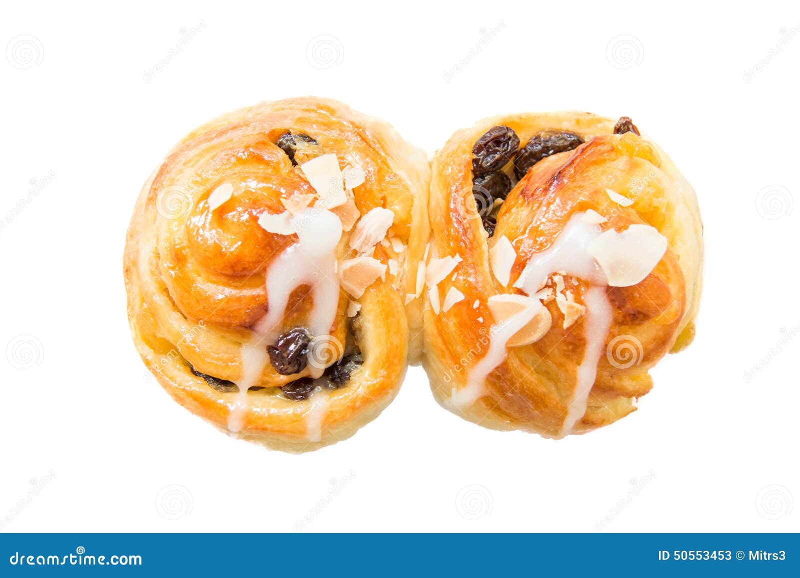 Raisin Cream Roll Danish and Almond Slice. Stock Image - Image of ...
