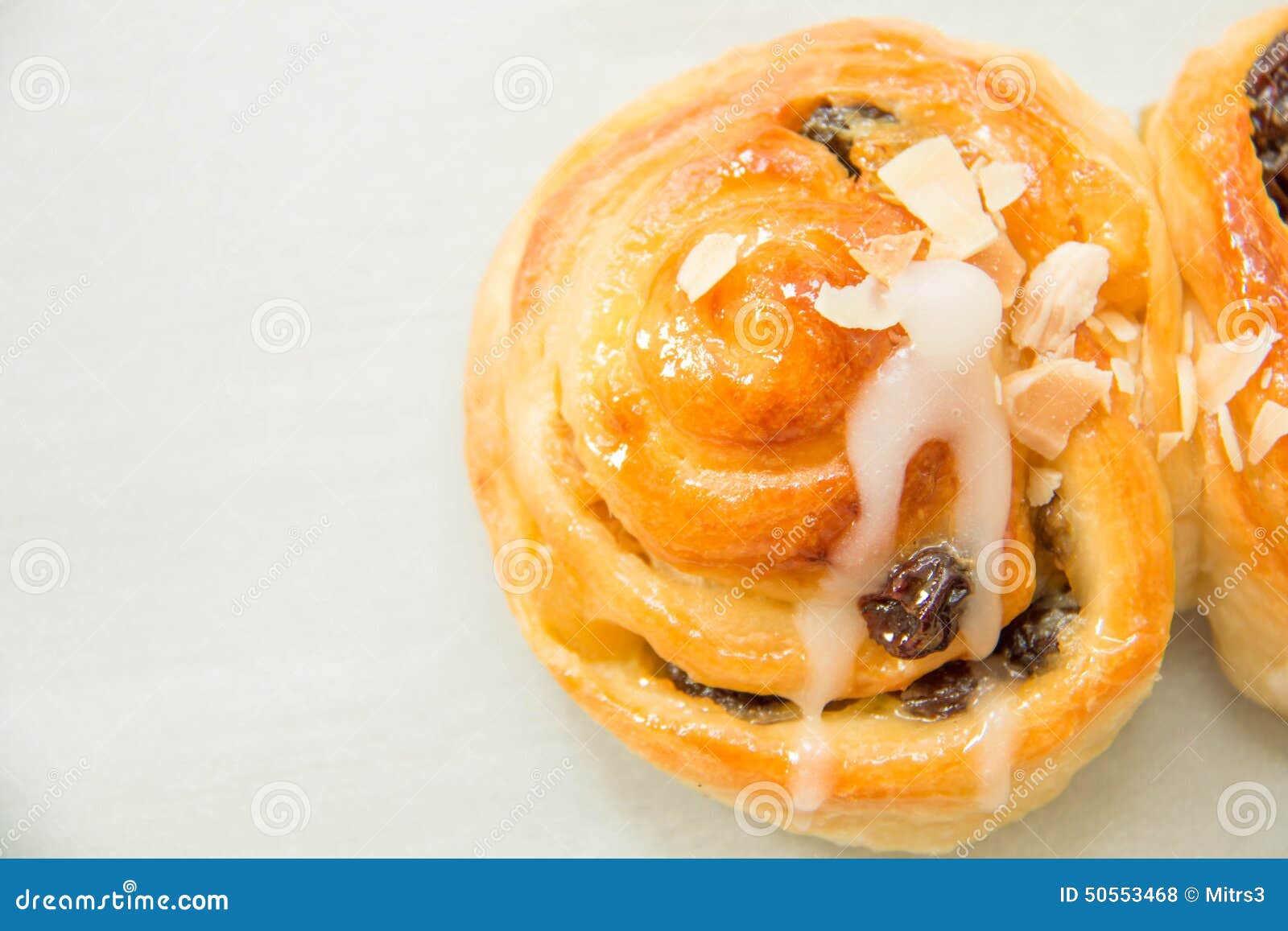 Raisin Cream Roll Danish and Almond Slice. Stock Photo - Image of ...